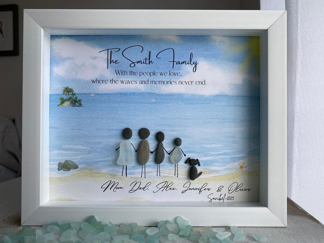 Personalized Family Vacation Beach Pebble Sea Glass Picture Family Art ...