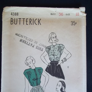 Original 40's Blouse Sew Pattern Shoulder Tucks Neck Bow Button Down ...