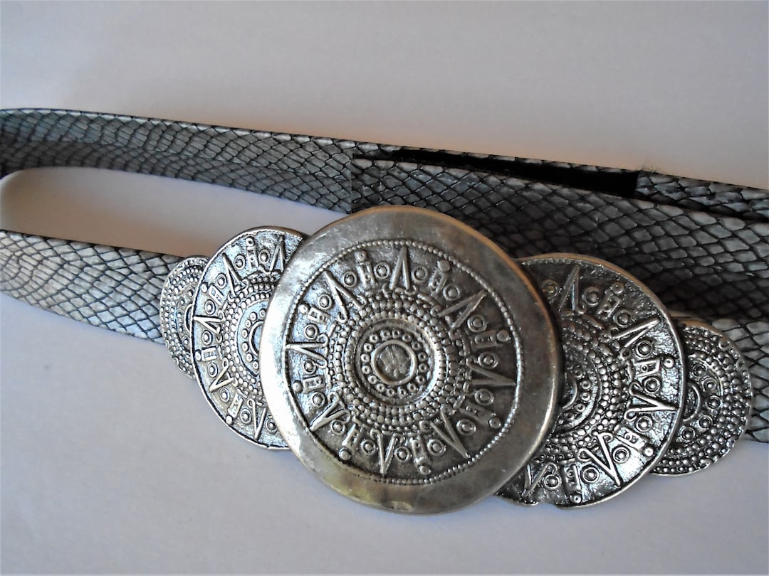 Vintage Belt Silver Chunky Metal Coin Style Front Velcro Back Closure ...