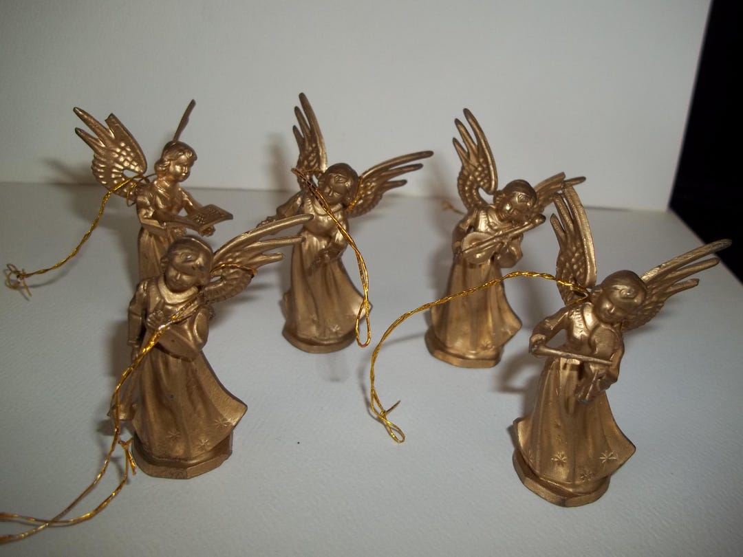 Vintage Mid Century Musical Angels Hard Plastic Lot Nice Gold Wings ...