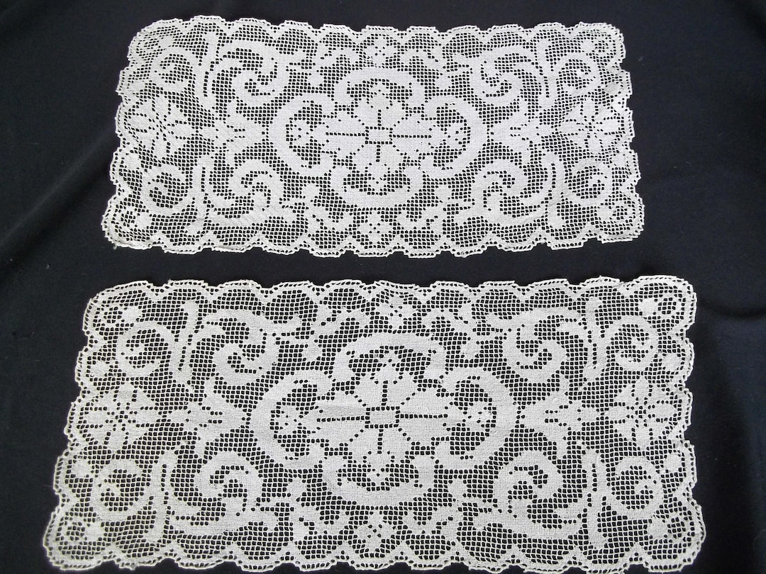Antique Needle Lace Small Runners Doilies Filet Design Fine Workmanship ...
