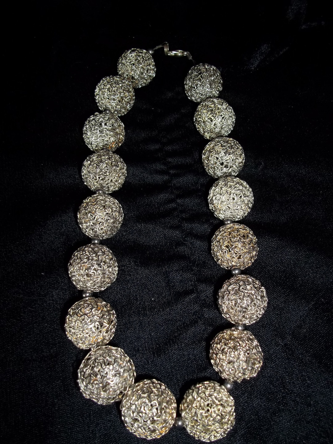 Vintage Necklace Spun Silver Style Filigree Balls Choker Necklace ...
