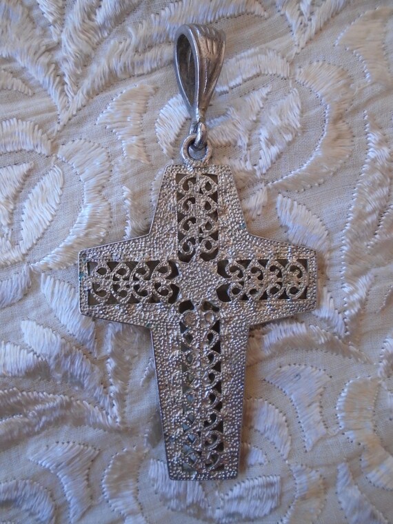 Vintage Filigree Silver Cross Large with shell Pearl … - Gem