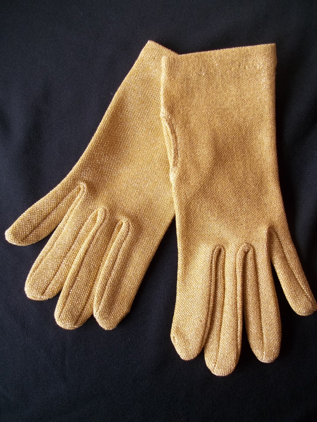 Vintage 50's 60's Gold Sparkle Stretch Lame Short Gloves Peek a Boo ...