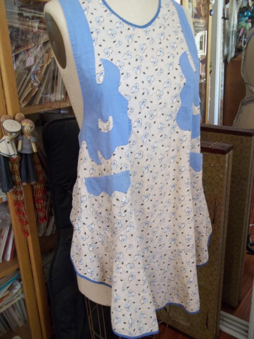 Antique Handmade Country Long Over Dress Apron Full Body Feedsack Style ...