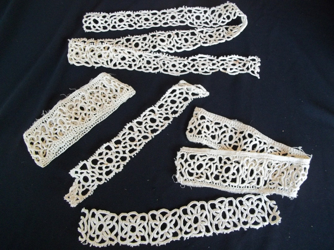 Antique Tatted Set Lot of 5 Thick White Tatting Pre 1948 Era Bodice ...