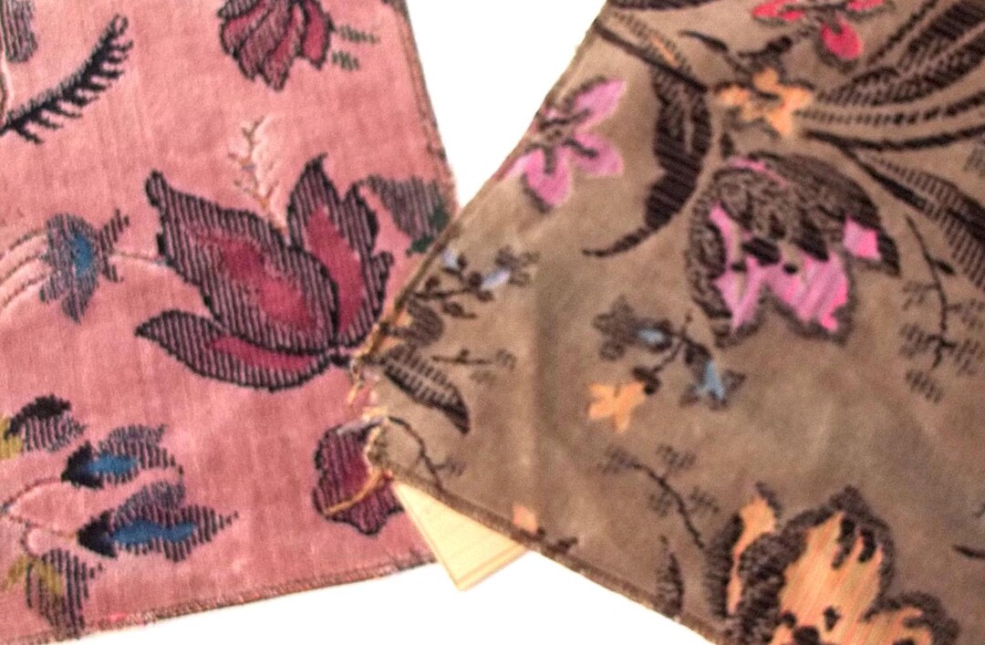 Rare Set Vintage Craft Sample Fabric Piece Velvet Sculptured Pink Beige ...