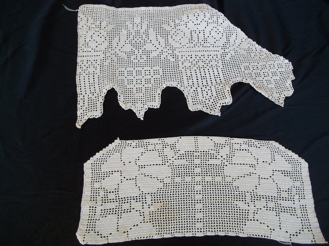 Vintage Beige 1920 1940's Era Fillet Crochet Panel Shape Floral Trim ...