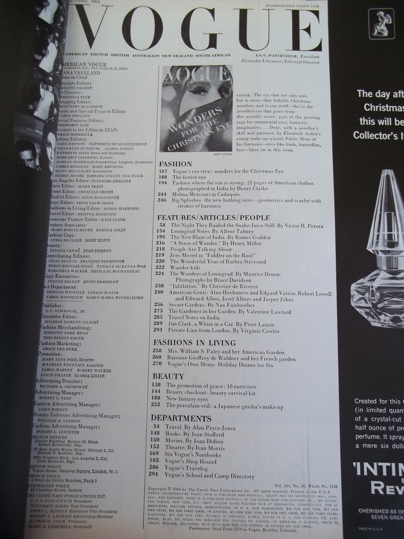 Original Vogue Magazine 1964 December Special Issue Mod Retro - Etsy