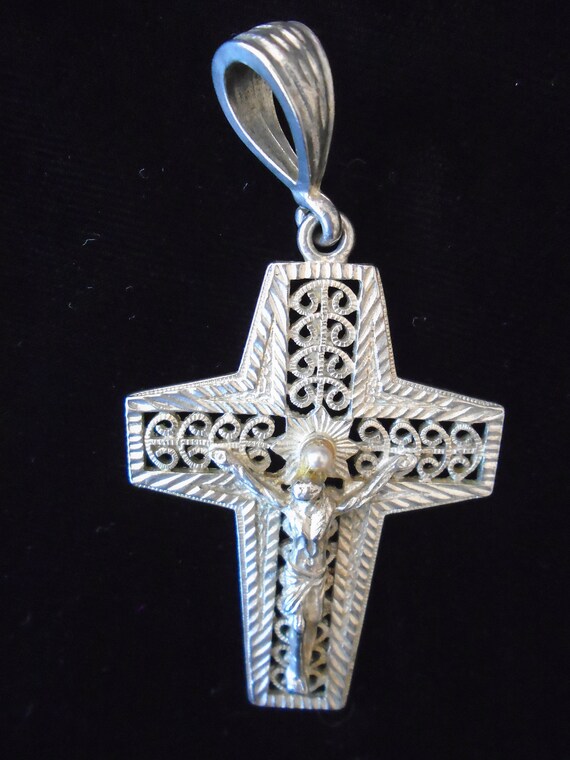Vintage Filigree Silver Cross Large with shell Pearl … - Gem