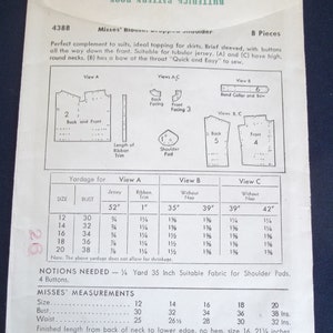 Original 40's Blouse Sew Pattern Shoulder Tucks Neck Bow Button Down ...