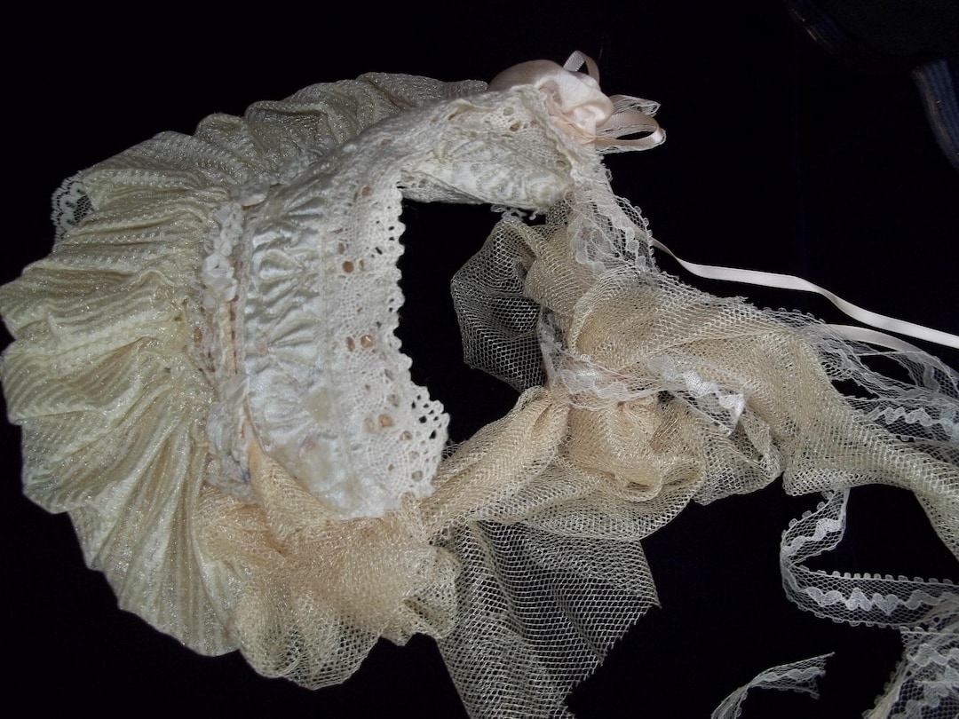 Vintage Handmade Victorian Style Baby Doll Bonnet Streams of Ribbon ...