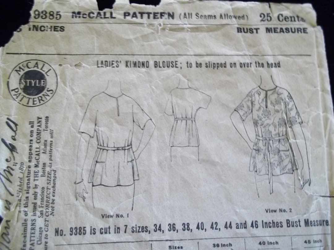 Original Antique Sewing Pattern 1920's Pullover Tunic Mccalls 9385 Pull ...