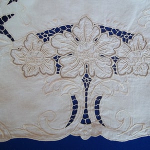 Vintage Runner Linen With Heavy Embroidery Cutout Work With Needle Lace ...