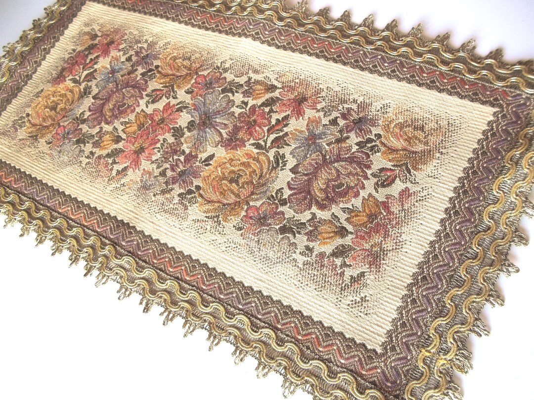 Vintage Tapestry Table Runner: Metallic Trim, Rococo Style, 9x18" - Etsy