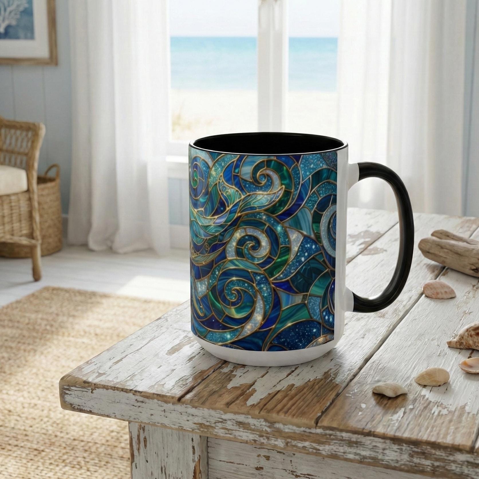 Stained Glass Whale Mug, Ocean Art Coffee Cup, Blue Sea Life Design ...
