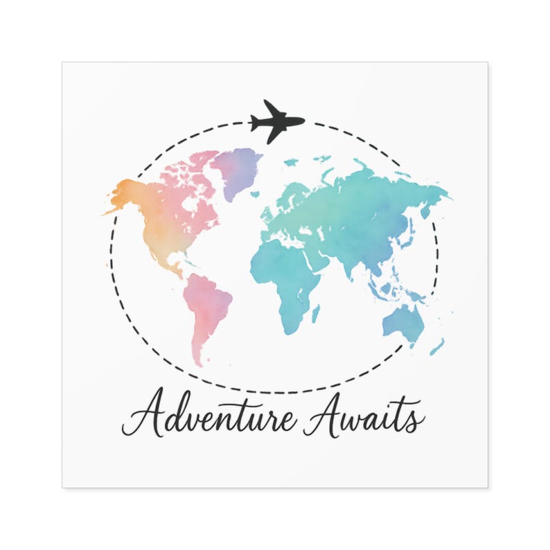 Watercolor World Map Sticker: Adventure Awaits Travel Decal - Etsy