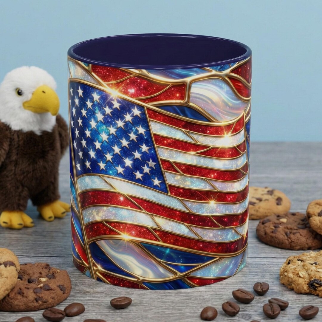 American Flag Mug, Stained Glass Flag Coffee Mug, Patriotic Mug, USA ...