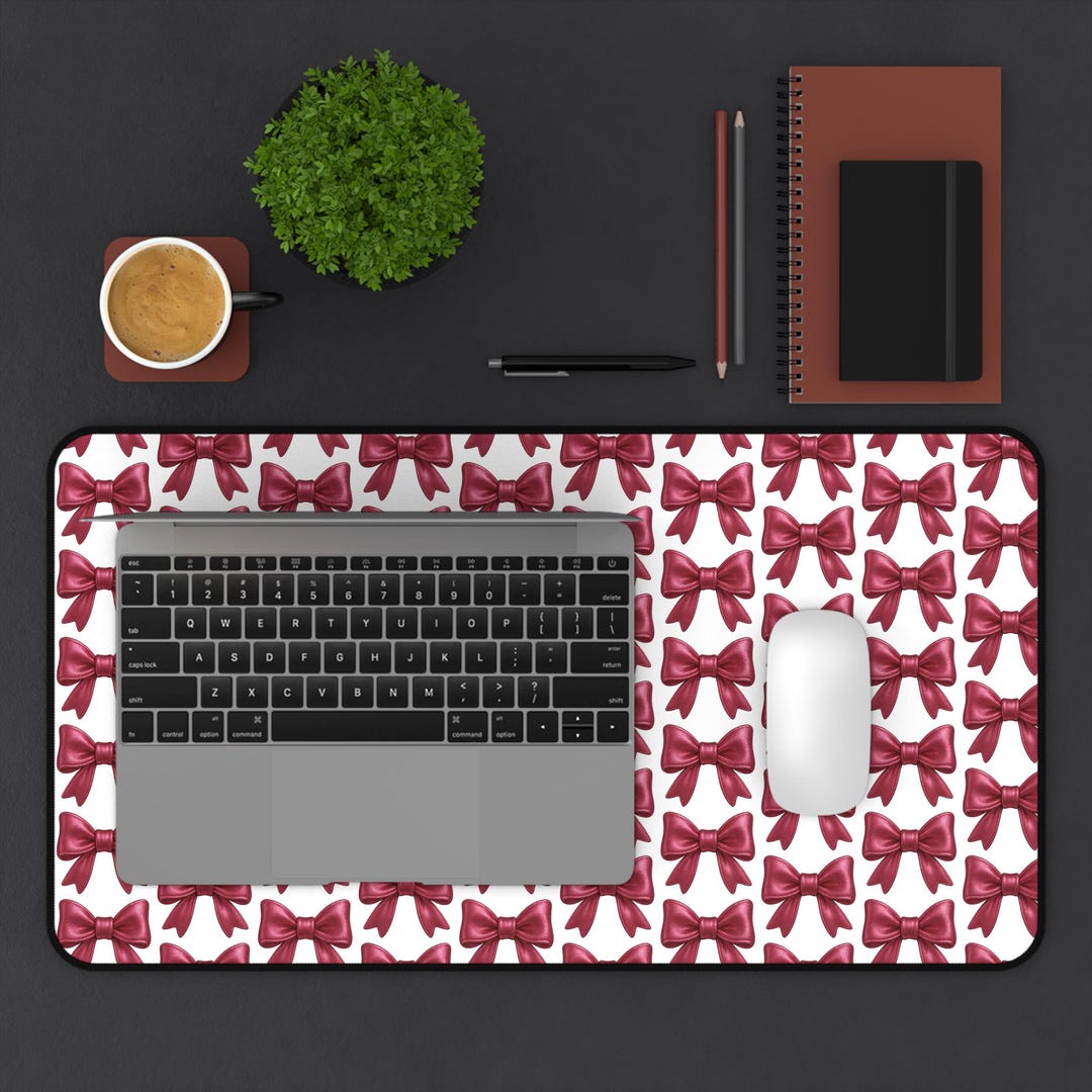 Pink Bow Desk Mat - Cute Aesthetic Mouse Pad for Office or Gaming Setup ...