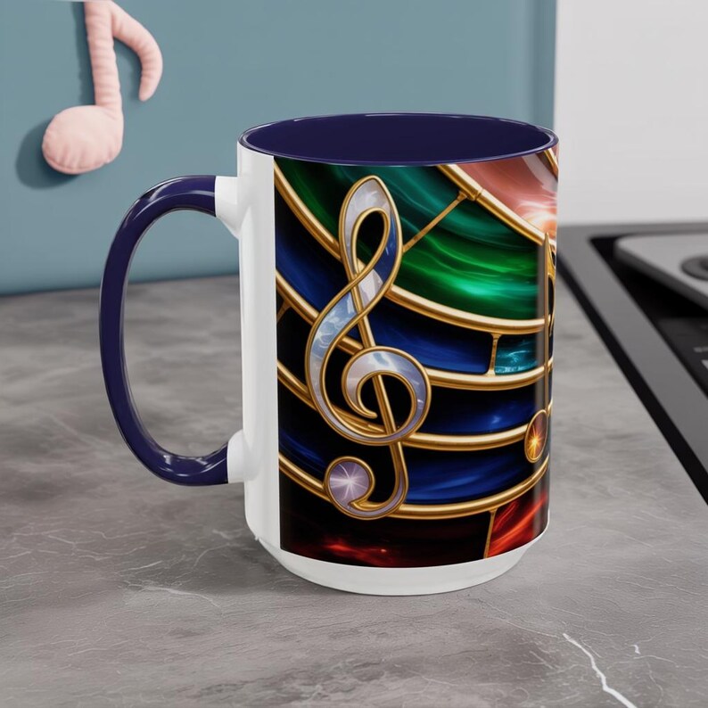 Stained Glass Music Mug, Musical Notes Coffee Cup, Colorful Treble Clef ...
