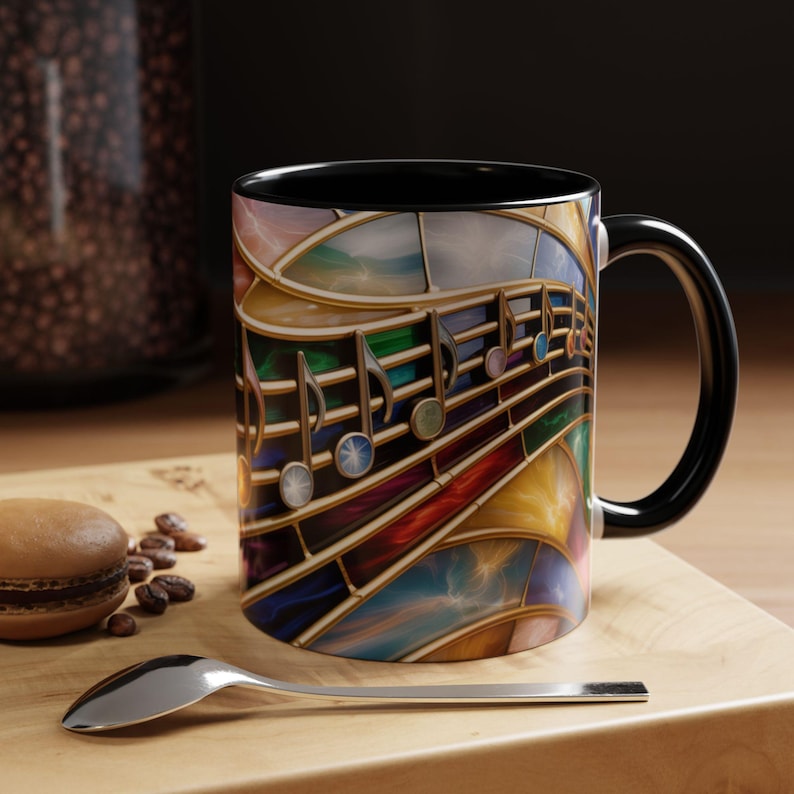 Stained Glass Music Mug, Musical Notes Coffee Cup, Colorful Treble Clef ...