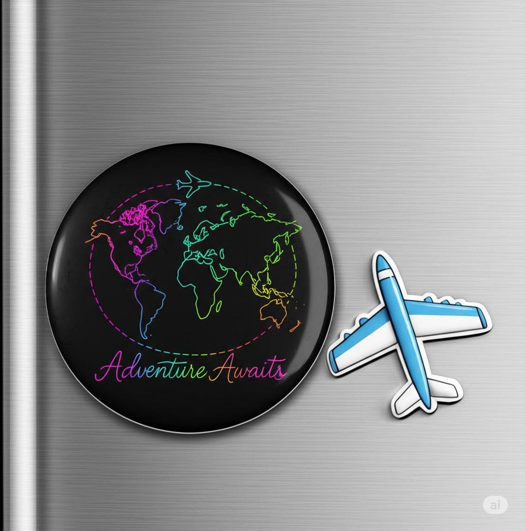 Y2K Neon World Map Magnet: Adventure Awaits Fridge Decor - Etsy