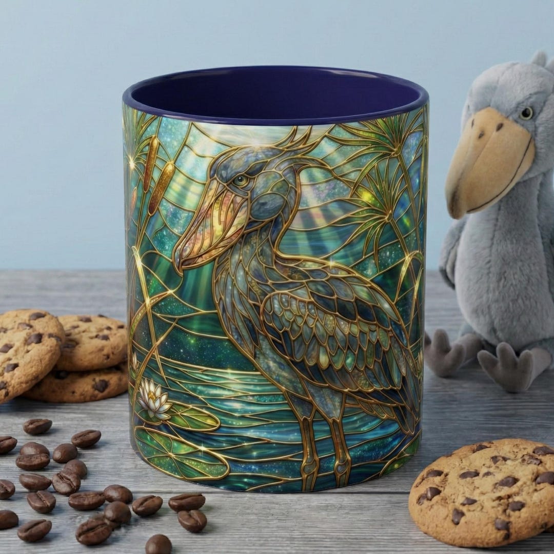 Shoebill Stork Mug, Stained Glass Bird Art, Prehistoric Animal Gift ...