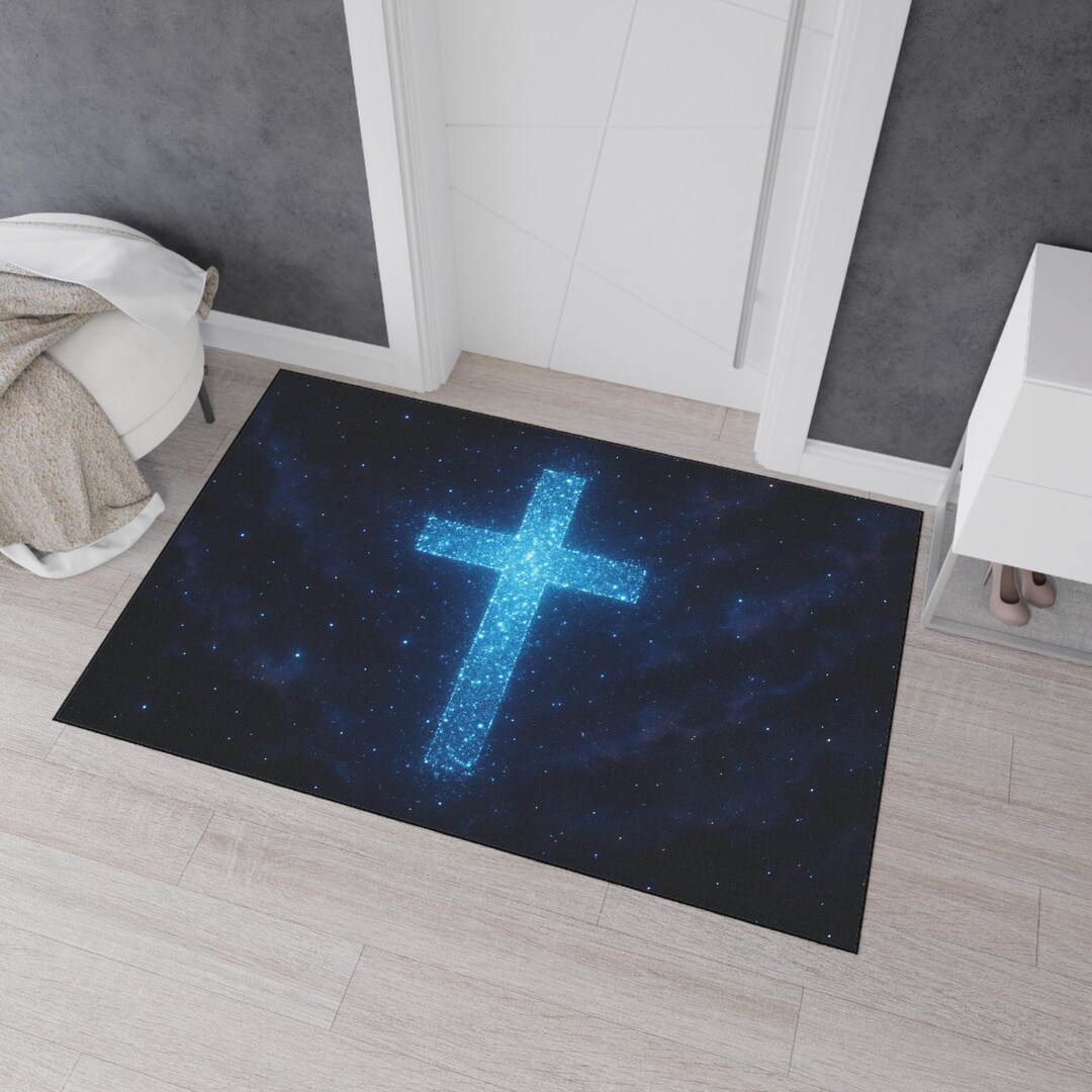 Bioluminescent Cross Floor Mat: Christian Welcome Rug - Etsy