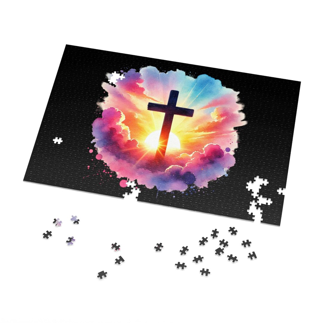 Watercolor Cross Jigsaw Puzzle: Christian Easter Game - Etsy