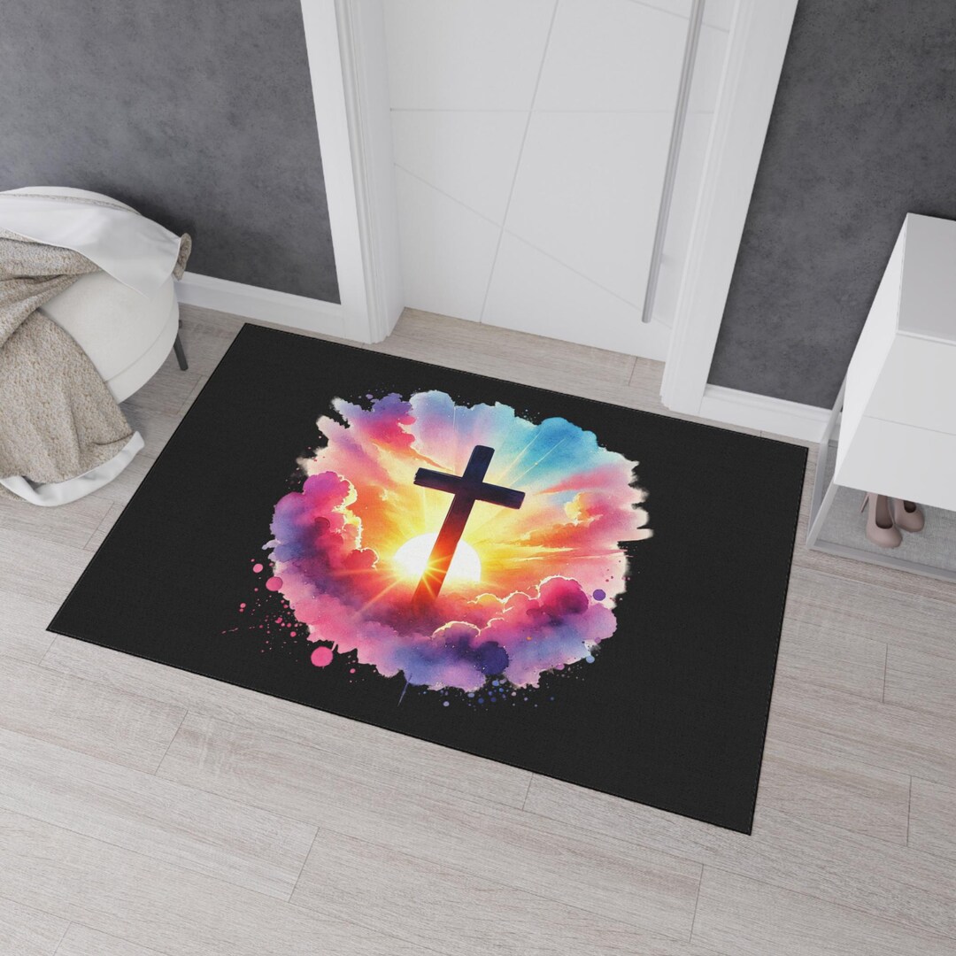 Inspirational Christian Mat Easter Decor Watercolor Cross Floor Mat ...