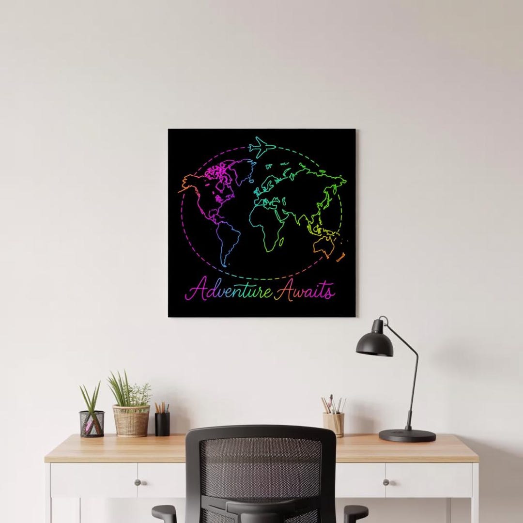 Y2K Neon World Map Poster: Adventure Awaits Travel Art - Etsy