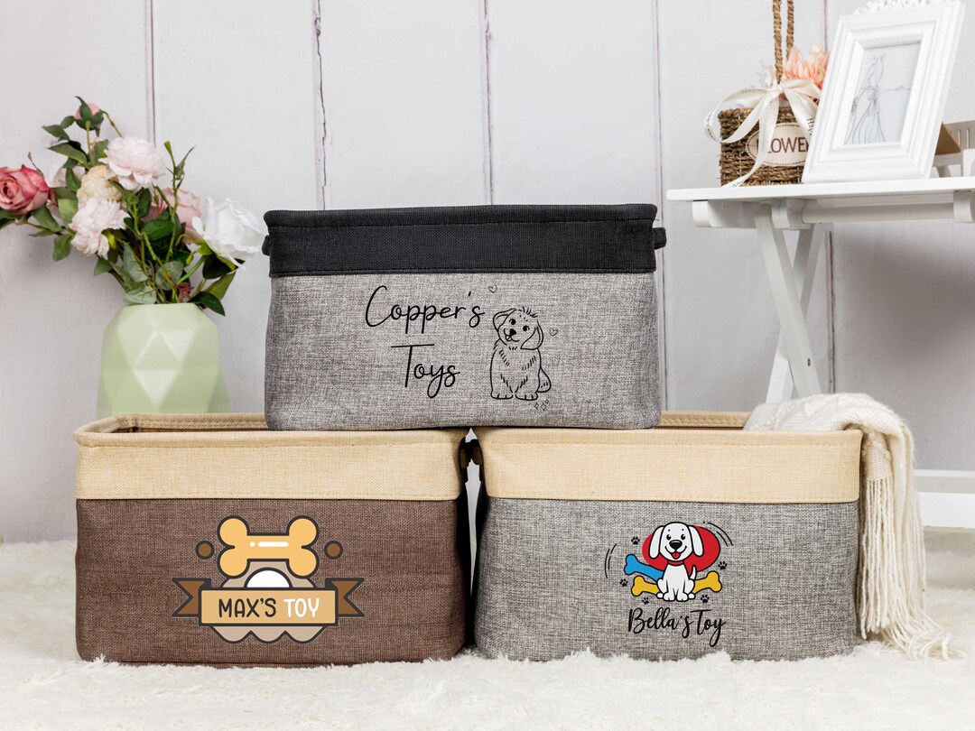 Personalised Dog Toy Storage Box,pet Toy Box,puppy Toy Basket,linen Pet ...