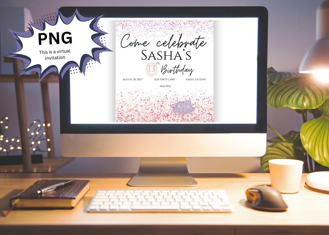 Dazzling Birthday Virtual Invitation and Thank You Card-png-digital - Etsy