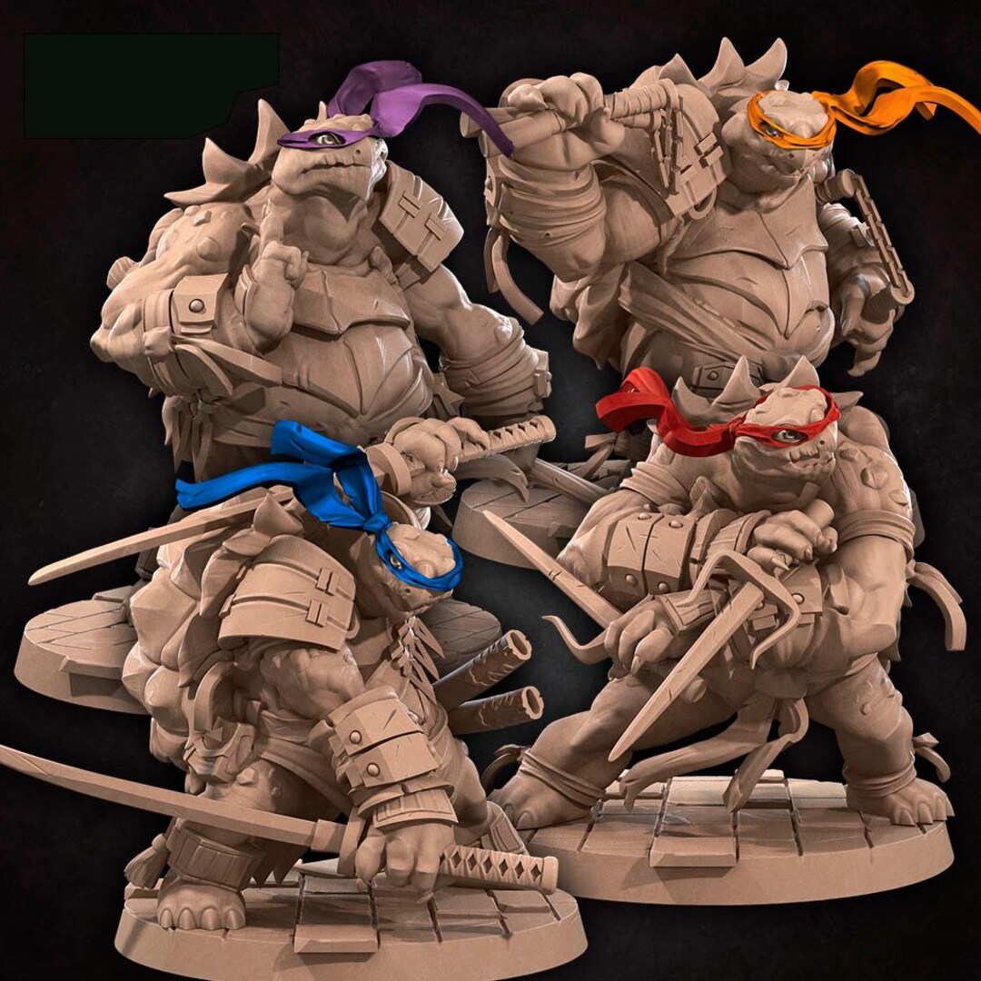 Ninja Tortles Pack 4 Miniatures Bite the Bullet Tmnt-inspired D&D RPG ...