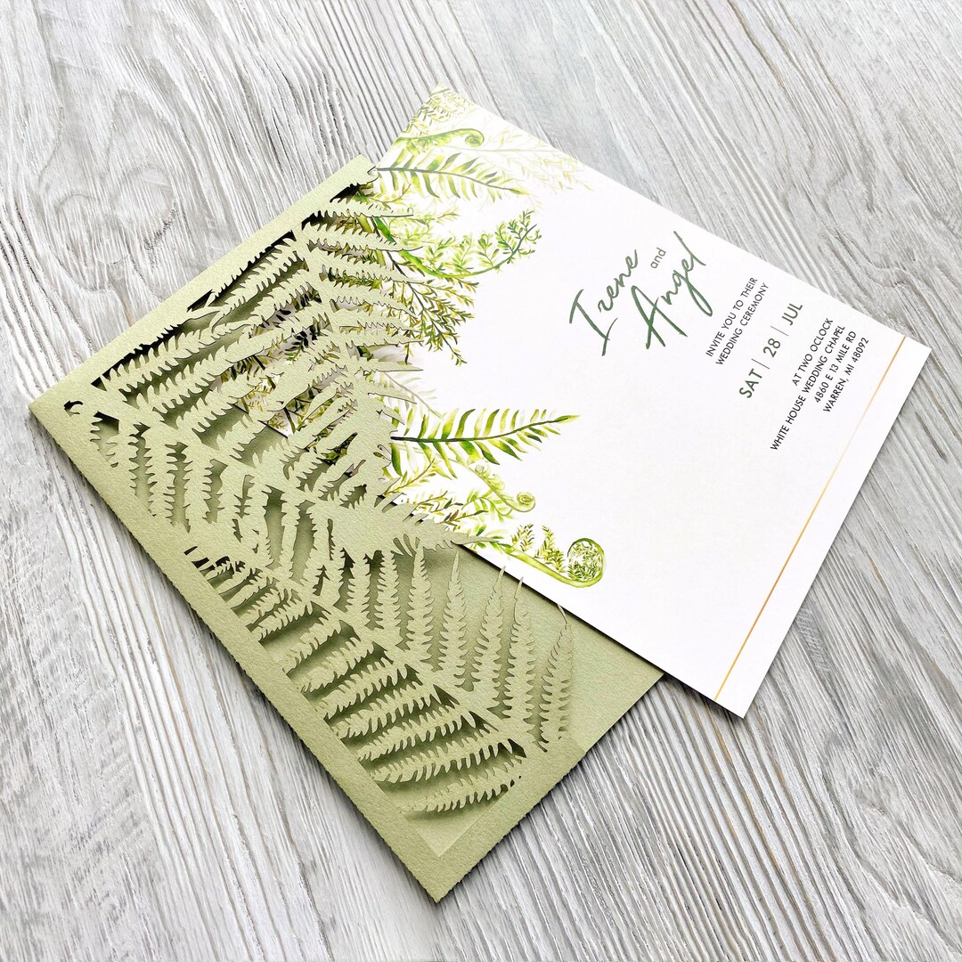 5x7 Svg Panel Pocket Invitation Template With Fern Leaves, Cricut ...