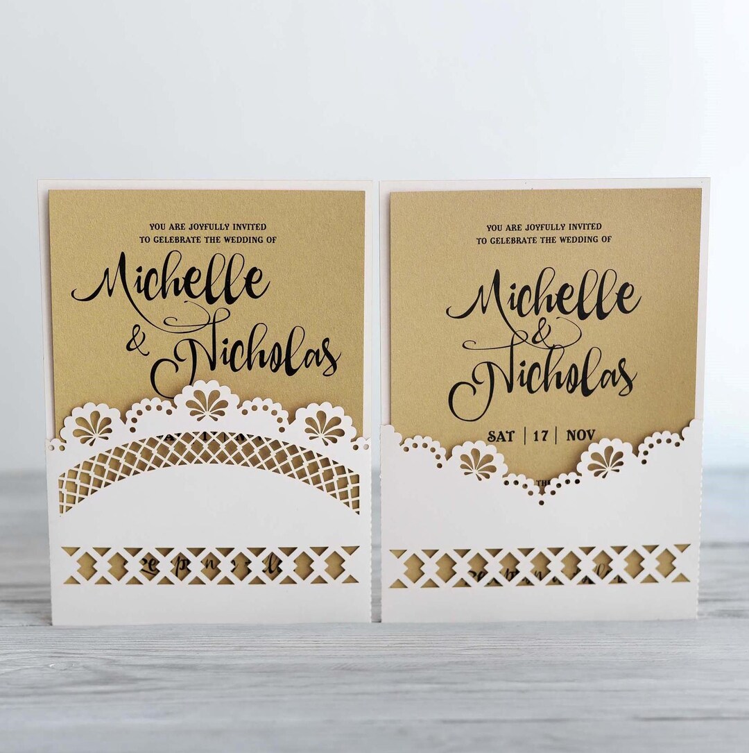 Svg Set of 2 Lace Pocket Invitation Cricut Templates, Rustic Panel ...