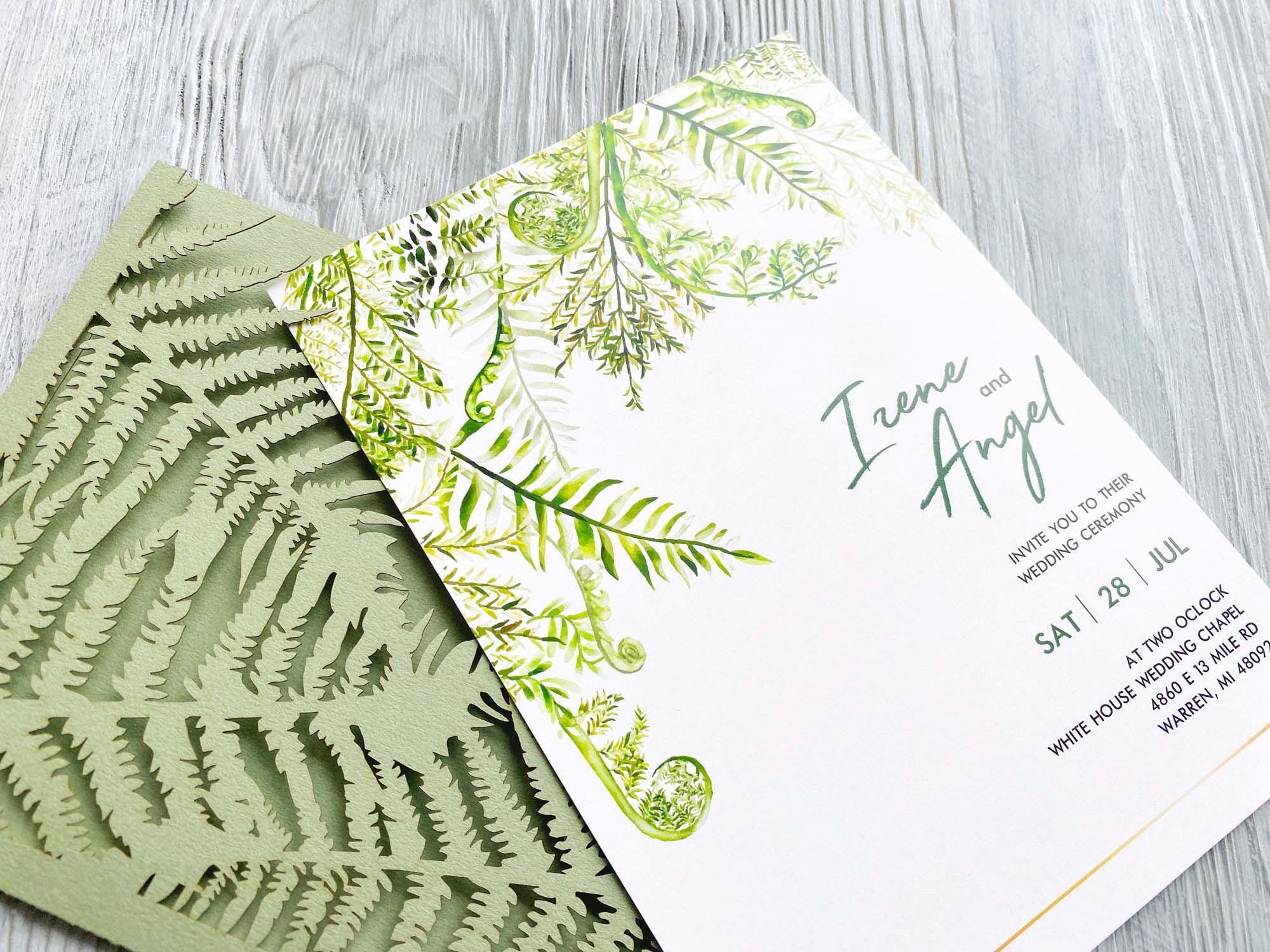 5x7 Svg Panel Pocket Invitation Template With Fern Leaves, Cricut ...