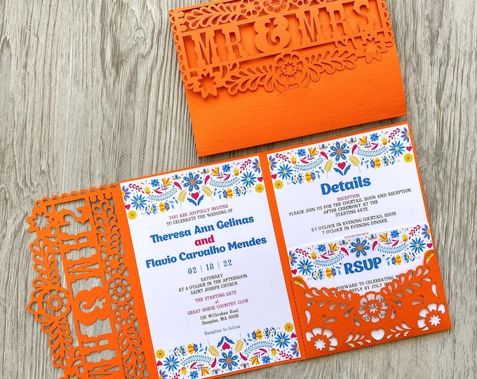 Mexican Fiesta Wedding Invitation SVG Template, Papel Picado Gatefold ...