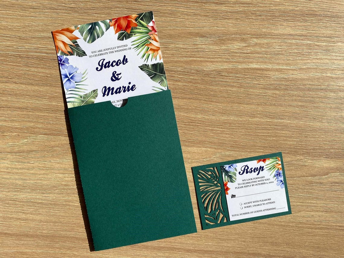 Customizable Tropical Wedding Invitation Sleeve Svg Template, Diy ...