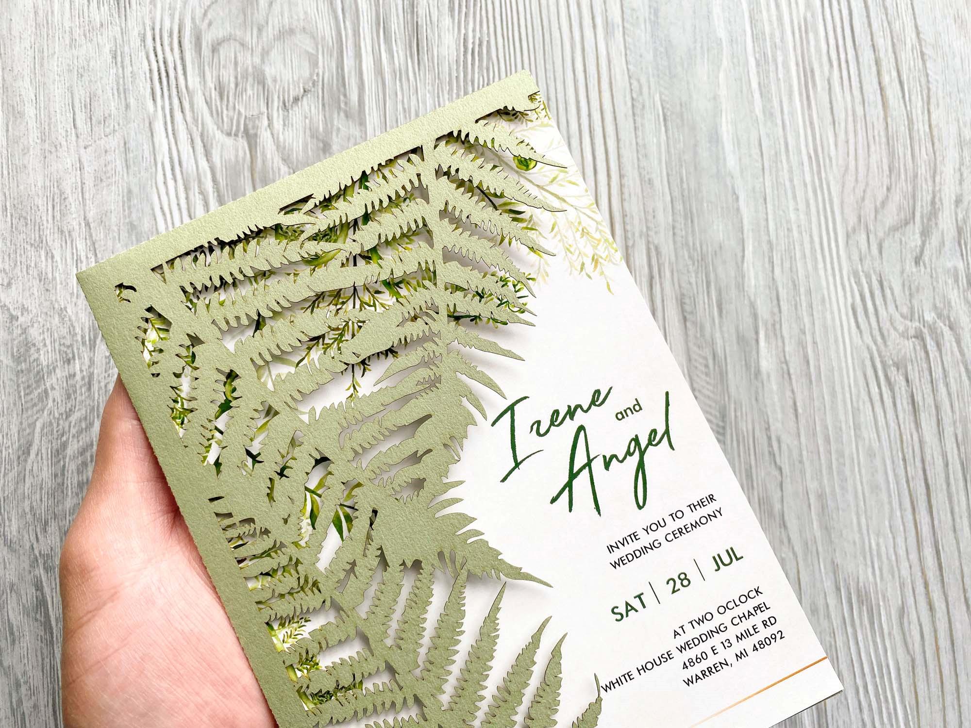 5x7 Svg Panel Pocket Invitation Template With Fern Leaves, Cricut ...