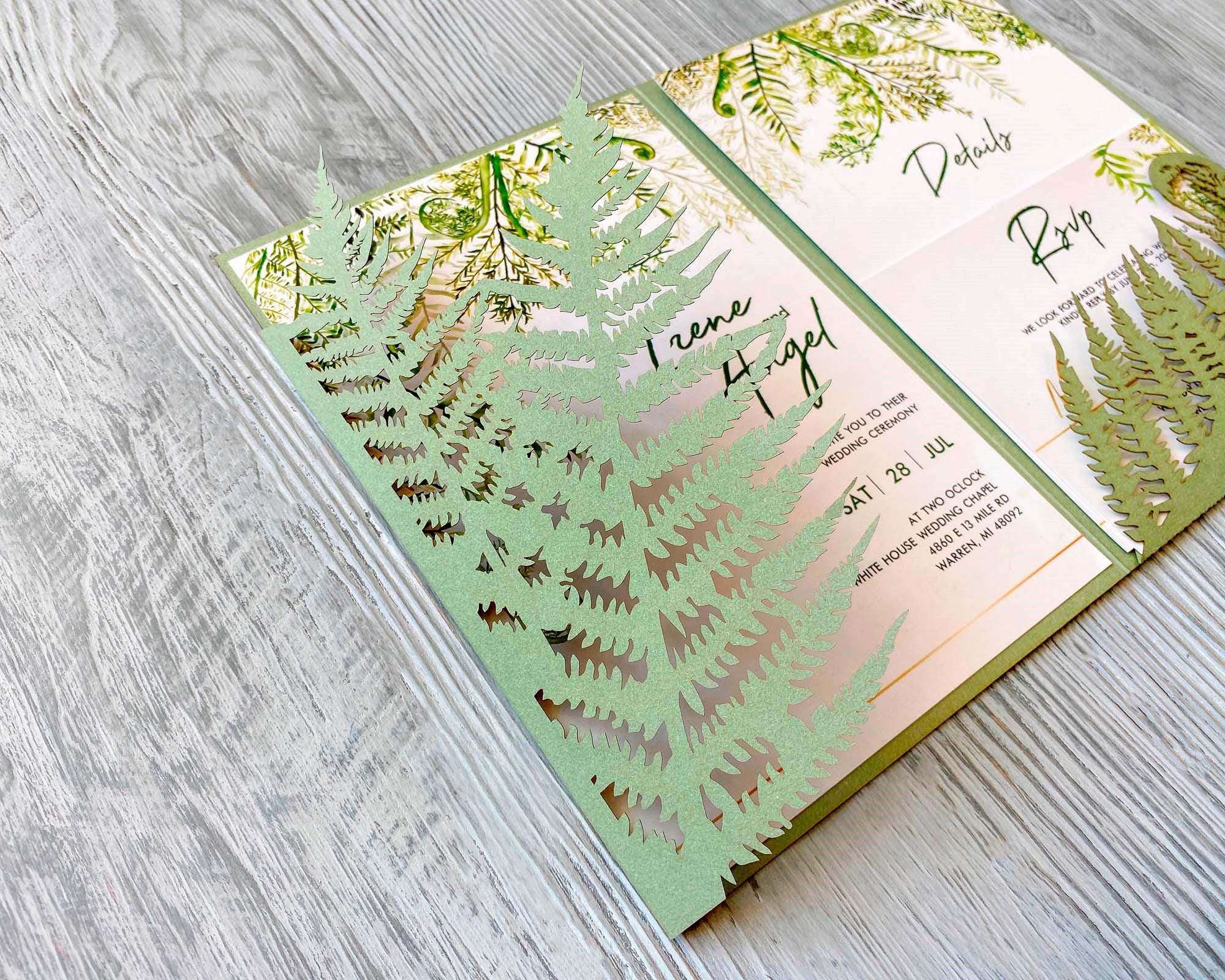 Fern Invitation Template Tri-fold Svg, 5x7 Pocket Envelope Wedding ...