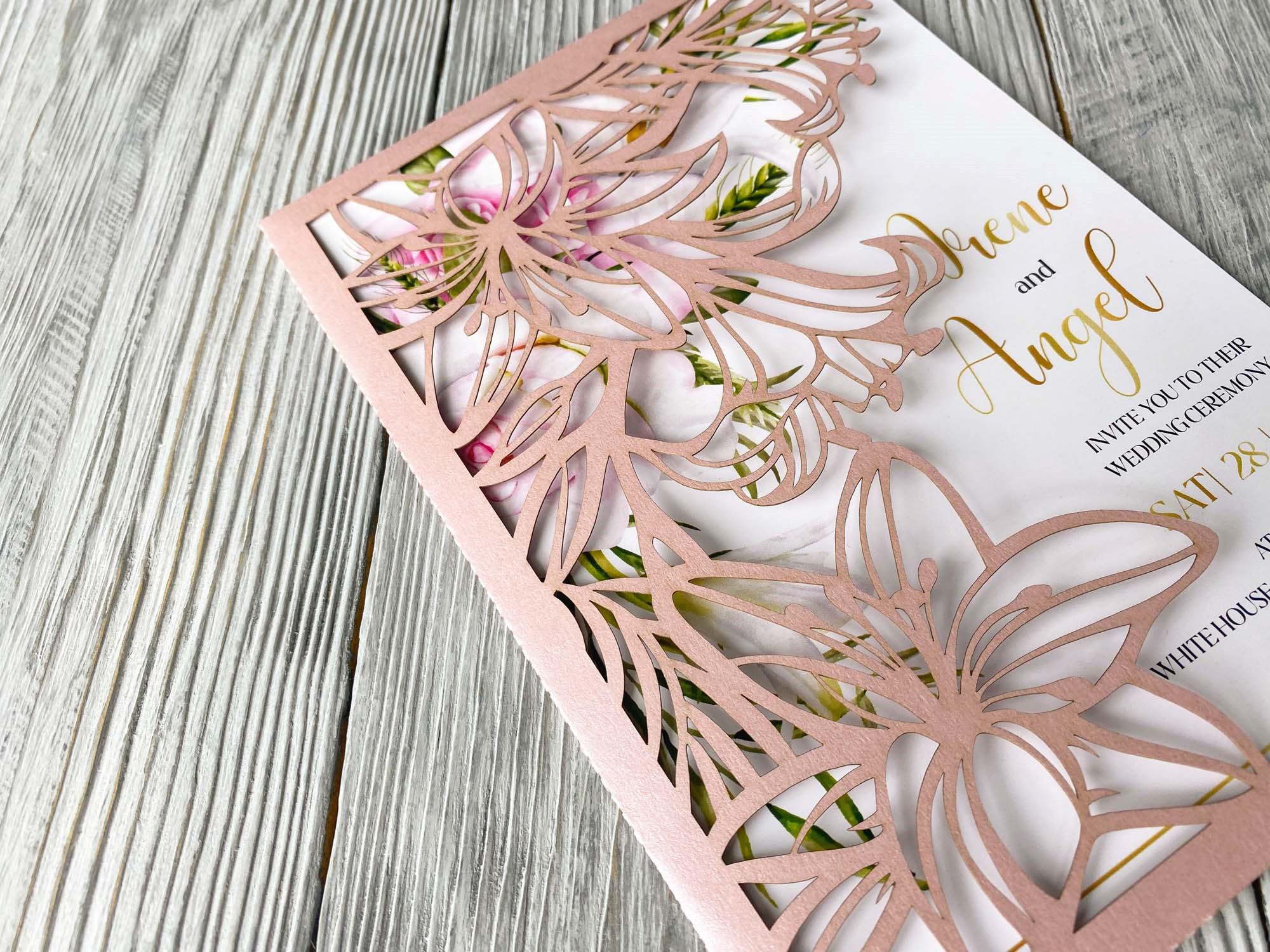 Lilies Invitation Svg Template 5x7, Lily Flowers Single Panel Pocket ...