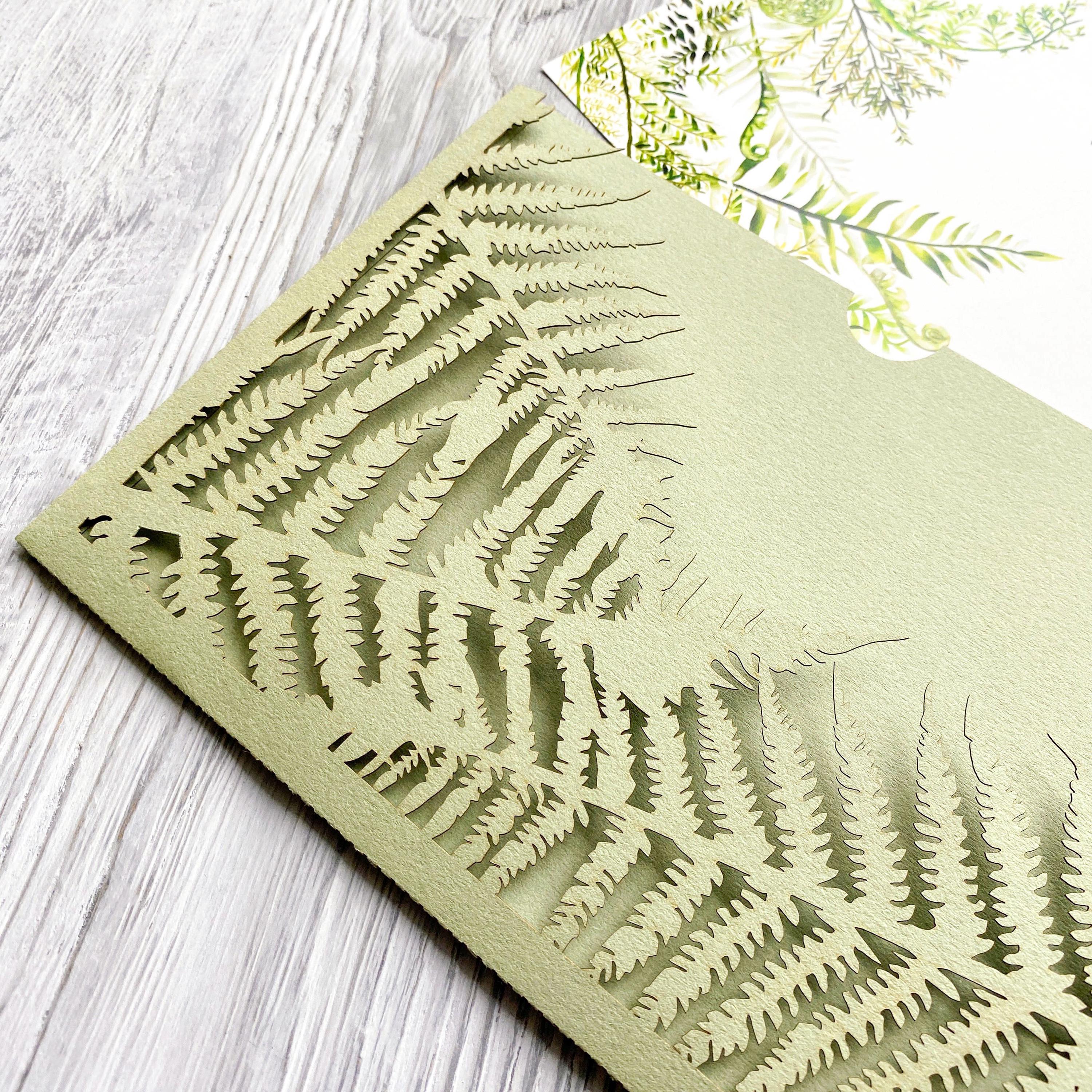 5x7 Svg Panel Pocket Invitation Template With Fern Leaves, Cricut ...