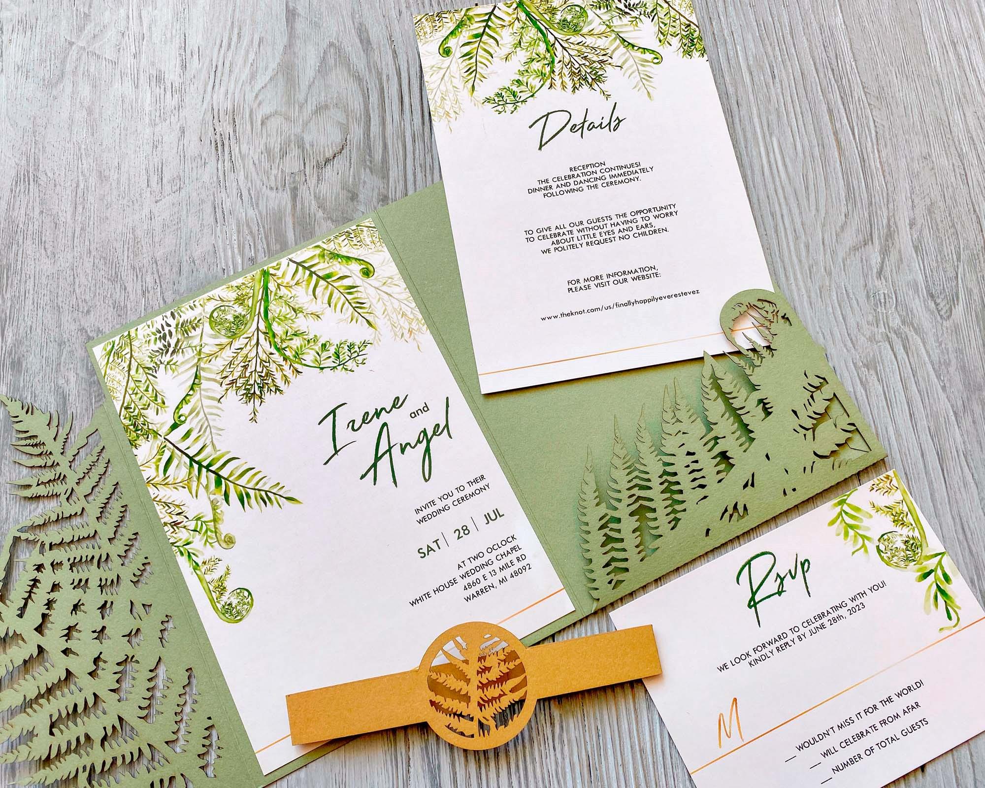 Fern Invitation Template Tri-fold Svg, 5x7 Pocket Envelope Wedding ...