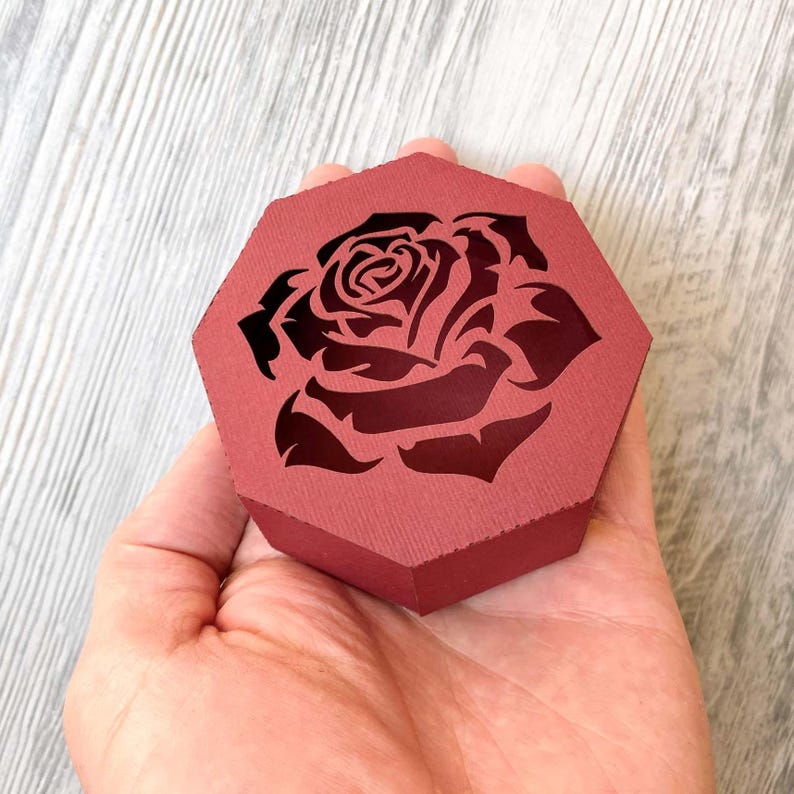 Rose Gift Box Octagonal Template Svg With Lid, Wedding Party Favor Box ...