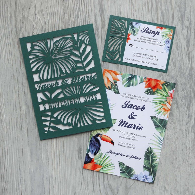 Customizable Tropical Wedding Invitation Sleeve Svg Template, Diy ...