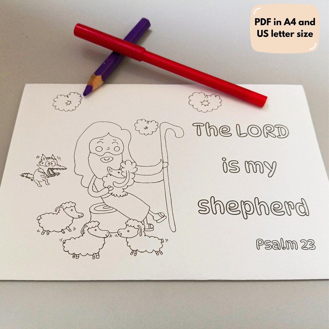 The Lord is My Shepherd, Psalm 23 Coloring Page, Hand-drawn Bible Verse ...