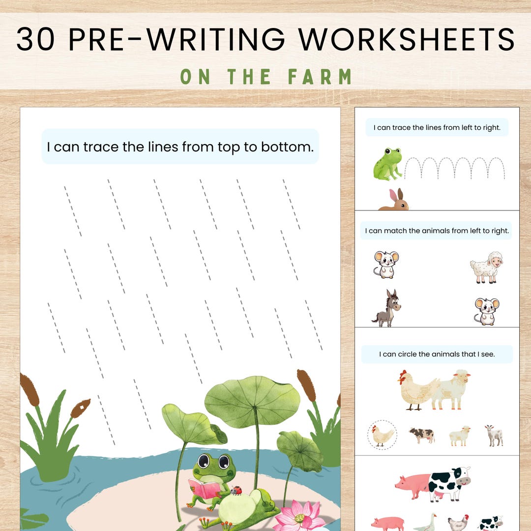 Farm-theme Pre-writing Worksheets, Line Practice, Tracing Practice ...
