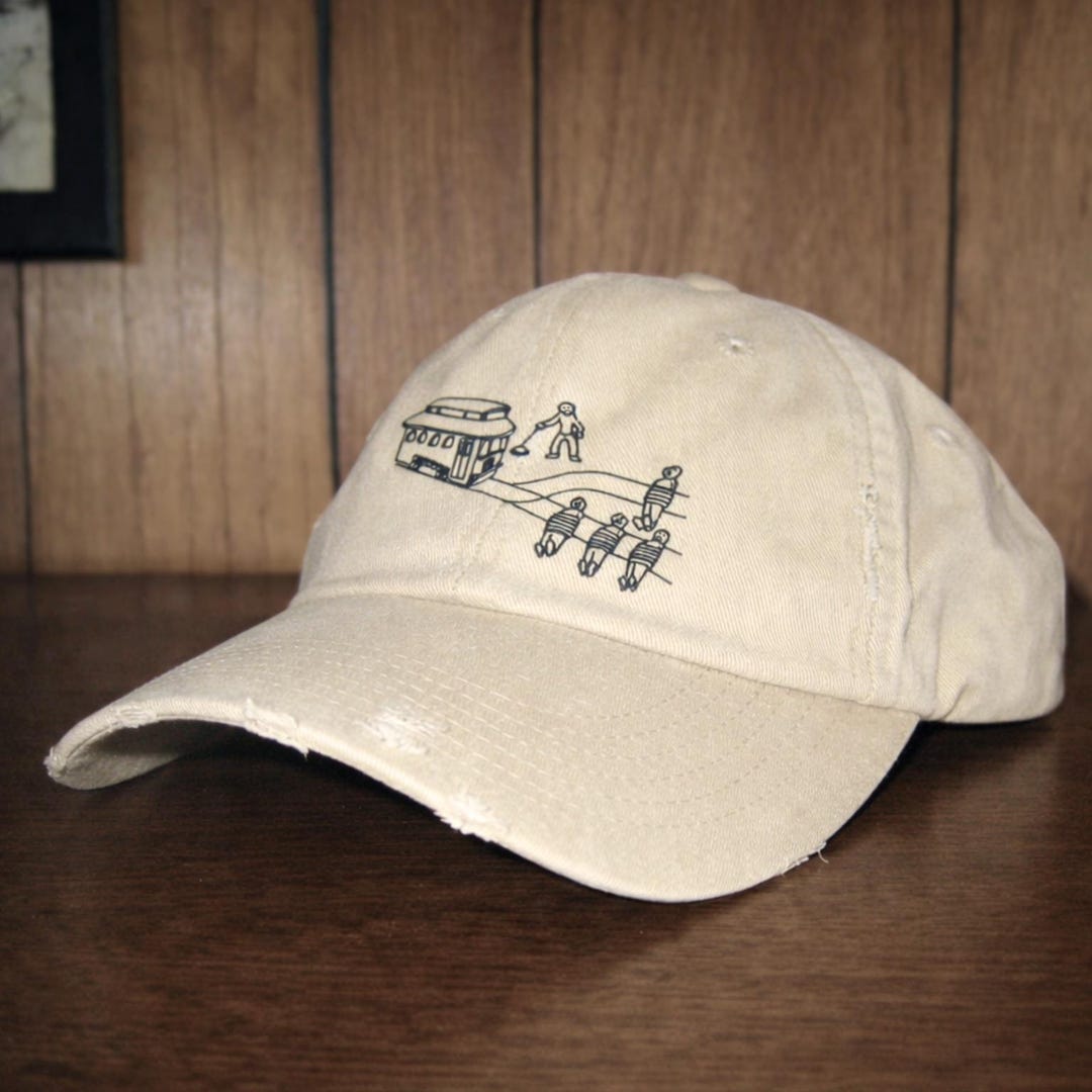 Trolley Problem Hat | Moral Philosophy Cap (distressed, Light Beige ...