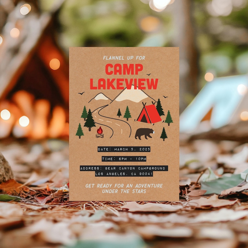 Camp-themed Invitation Printable | Kids Birthday Party | Rustic Camping ...